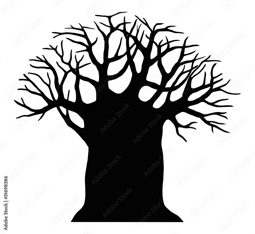 Silhouette big tree. Thick baobab Stock Vector | Adobe Stock