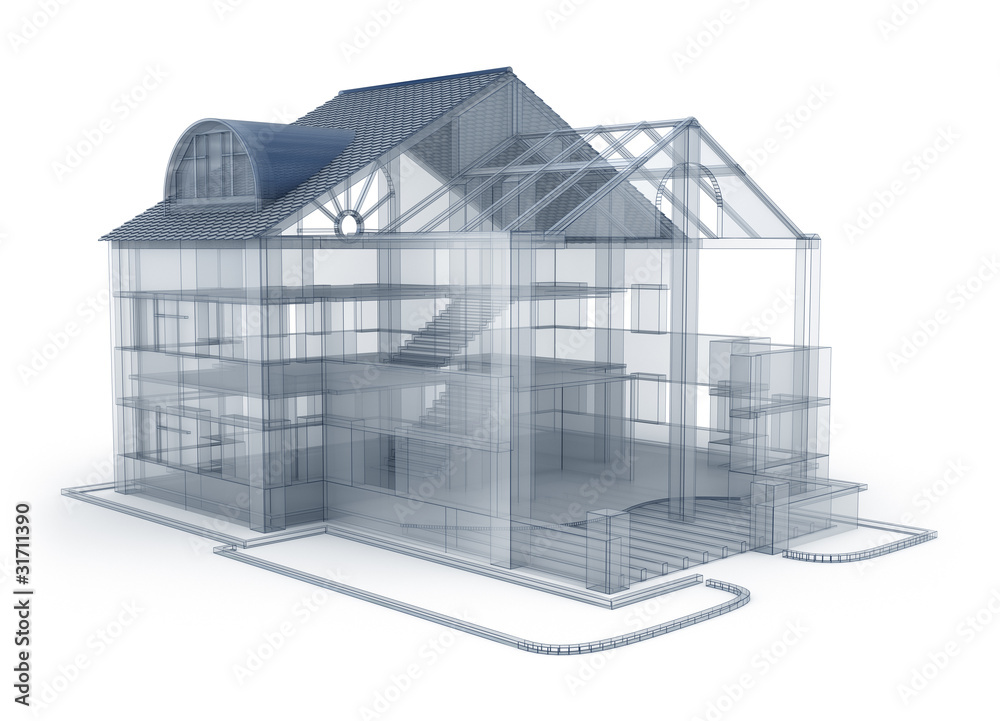Architecture plan house, transparent model Stock Illustration | Adobe Stock