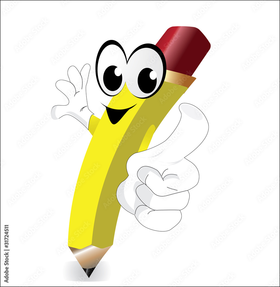 Cartoon pencil pointing with his finger Stock Vector | Adobe Stock