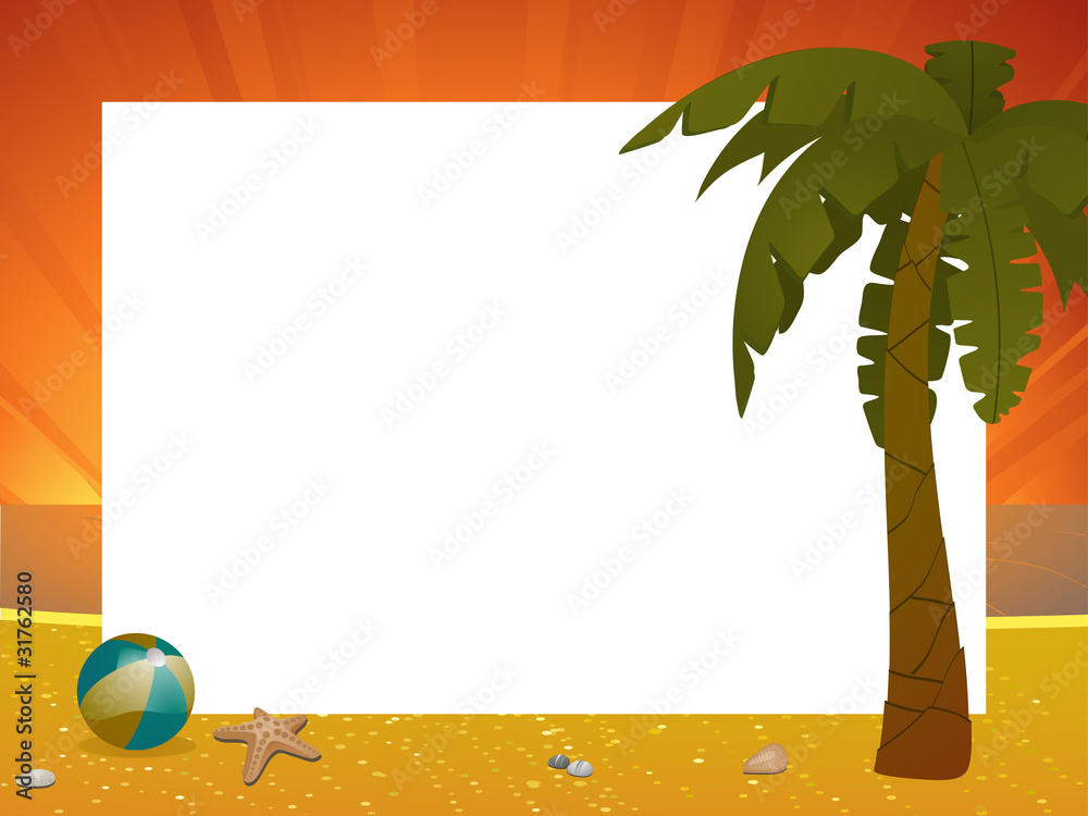 Summer sunset border with palm tree and beach ball Stock Vector | Adobe ...