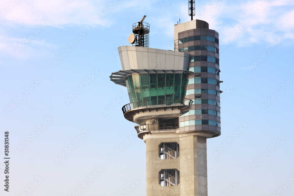 air traffic control tower at an airport on a stormy looking day. Stock ...