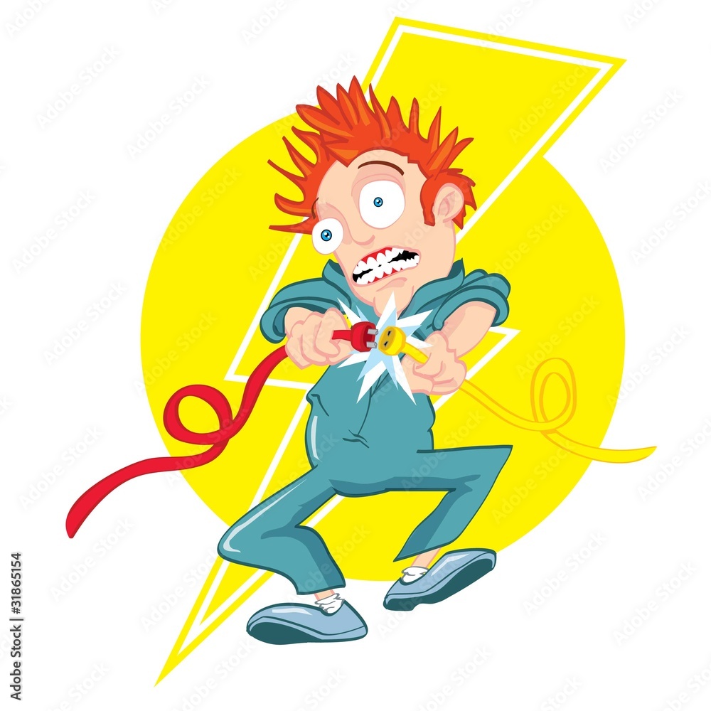 Cartoon electrician getting electrocuted Stock Vector | Adobe Stock