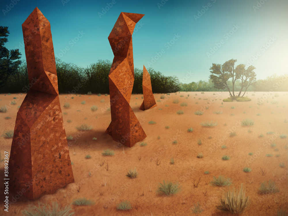 digital painting of polygonal shaped termite mounds Stock Illustration ...