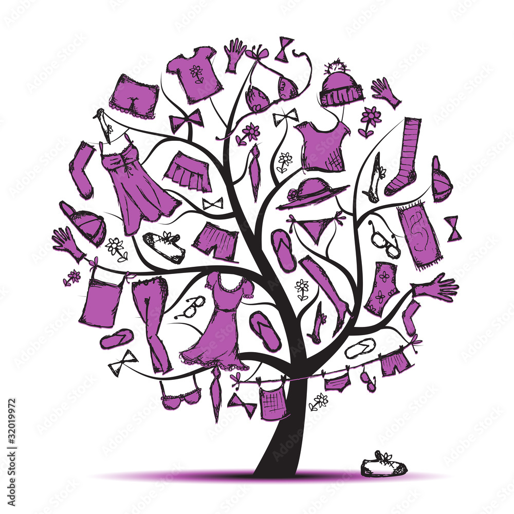 Wardrobe, clothes on tree for your design Stock Vector | Adobe Stock
