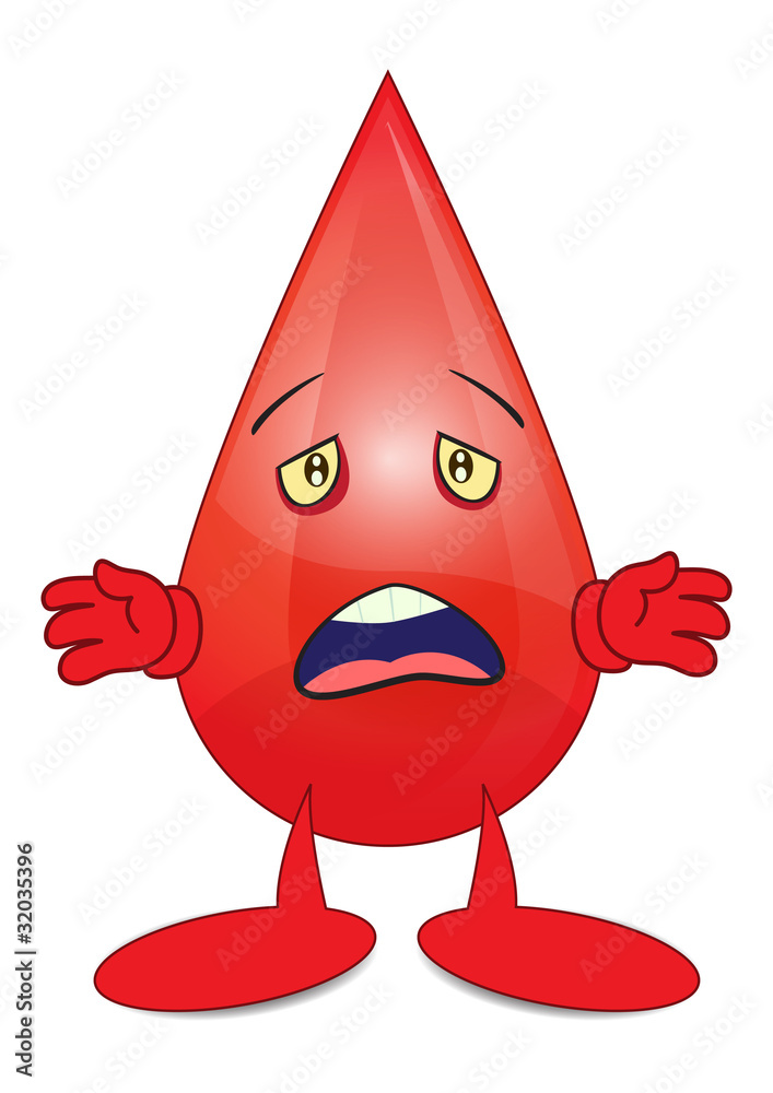 Sad Blood Cartoon Character Illustration Isolated White Stock Vector ...