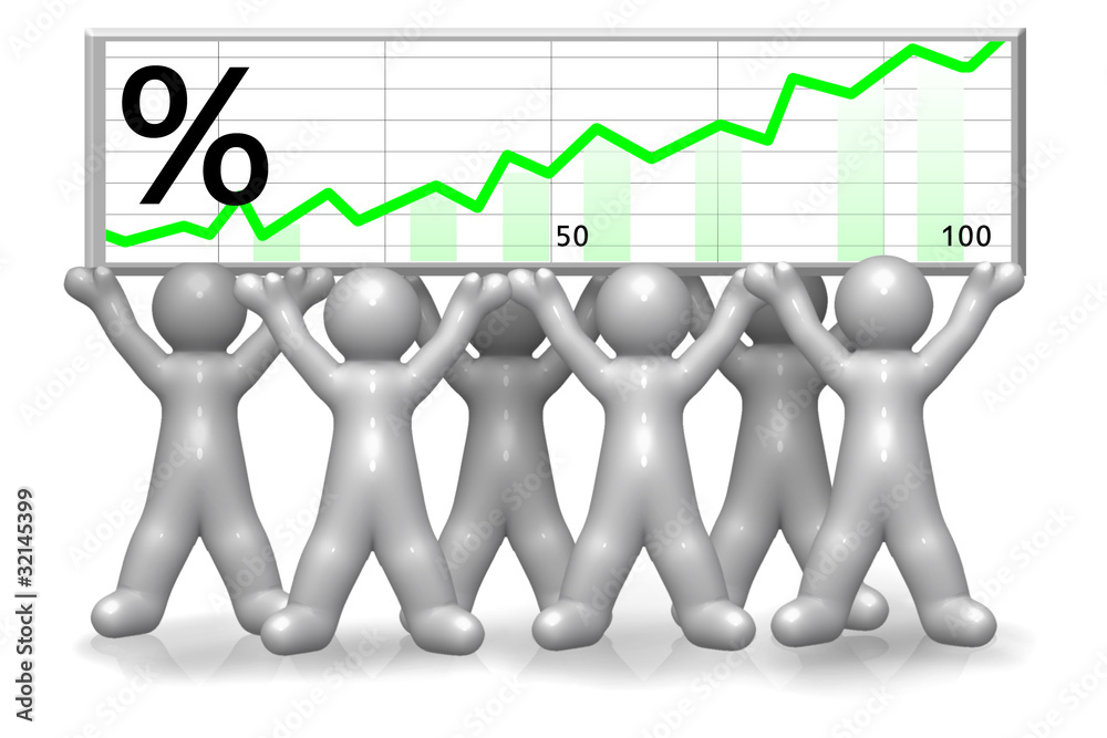 Illustrazione Stock Team di omini che reggono grafico in salita | Adobe ...