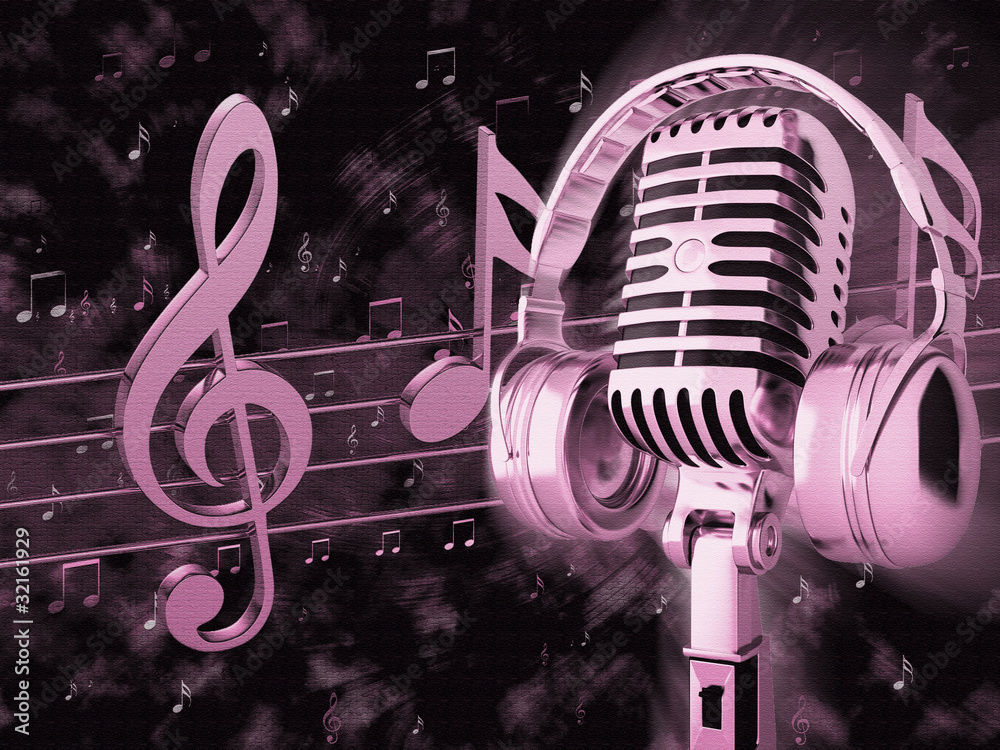 Image of a retro microphone with musical notes Stock Illustration ...