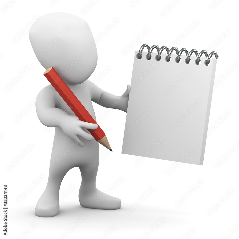 3d Little man with his notepad Stock Illustration | Adobe Stock