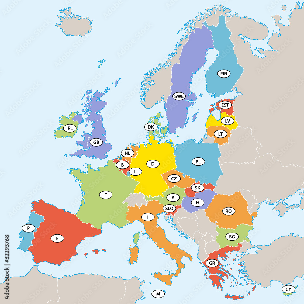 Political map of European Union with state codes. Stock Vector | Adobe ...