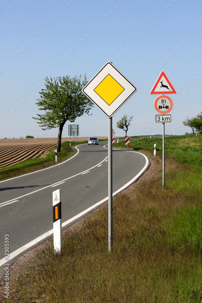 road curve street serpentine traffic sign blue sky Stock Photo | Adobe ...