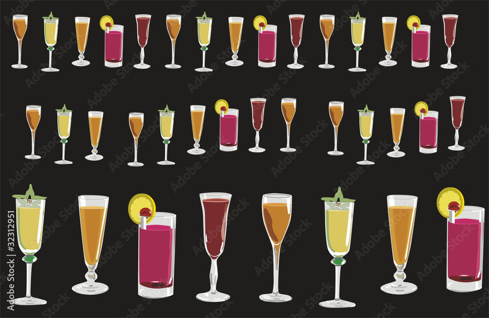 Copas y vasos con direbtes tipos de bebidas Stock Illustration | Adobe ...