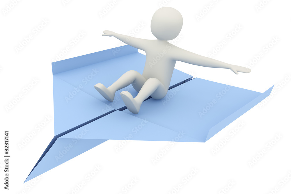 3d man flying on airplane Stock Illustration | Adobe Stock