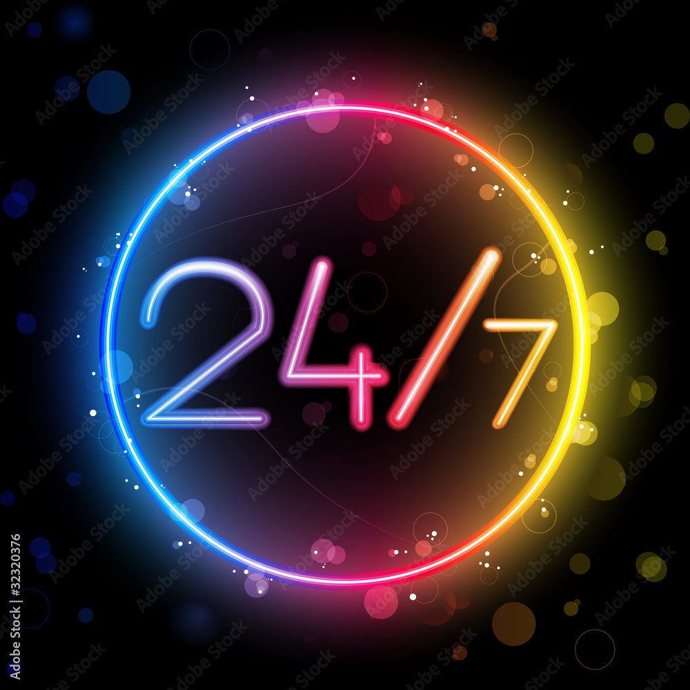 Neon 24/7 Rainbow Circle Stock Vector | Adobe Stock