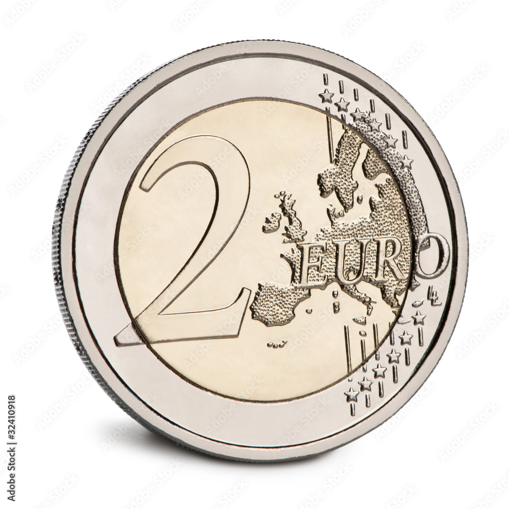 2 Euro Coin in front of white background Stock-Foto | Adobe Stock