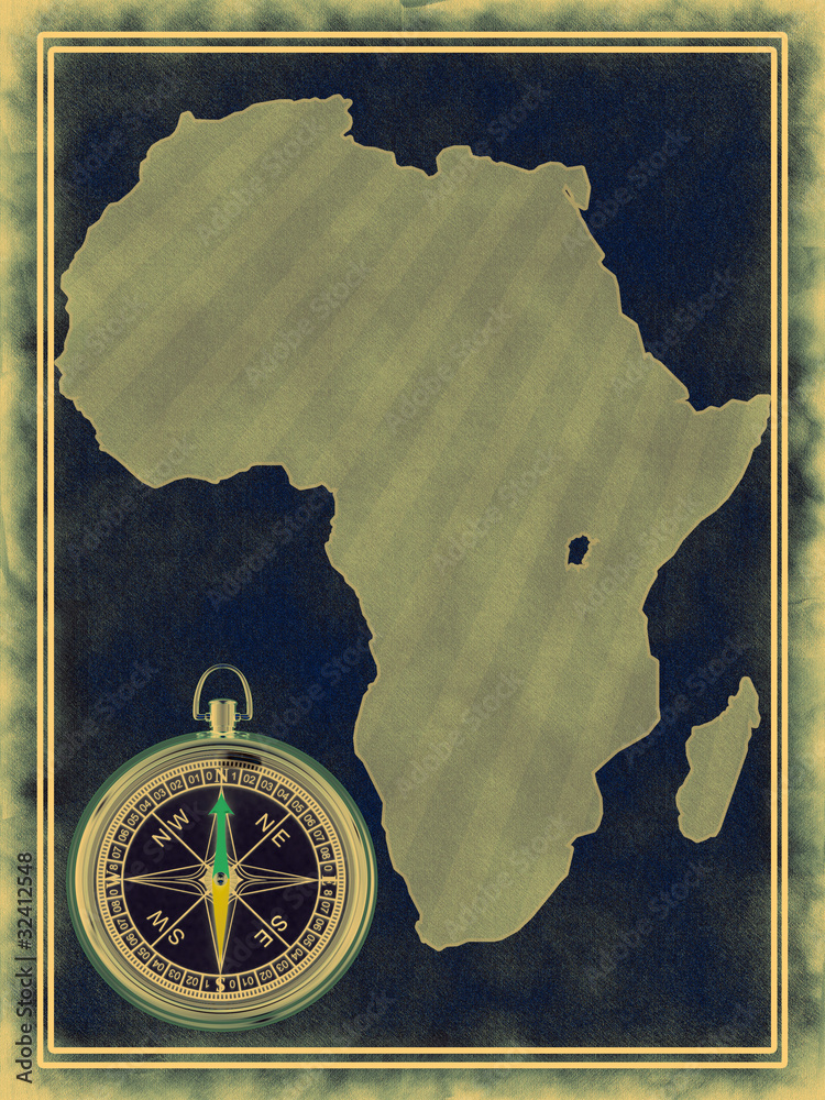 Map of Africa on the old background with a compass Stock Illustration ...