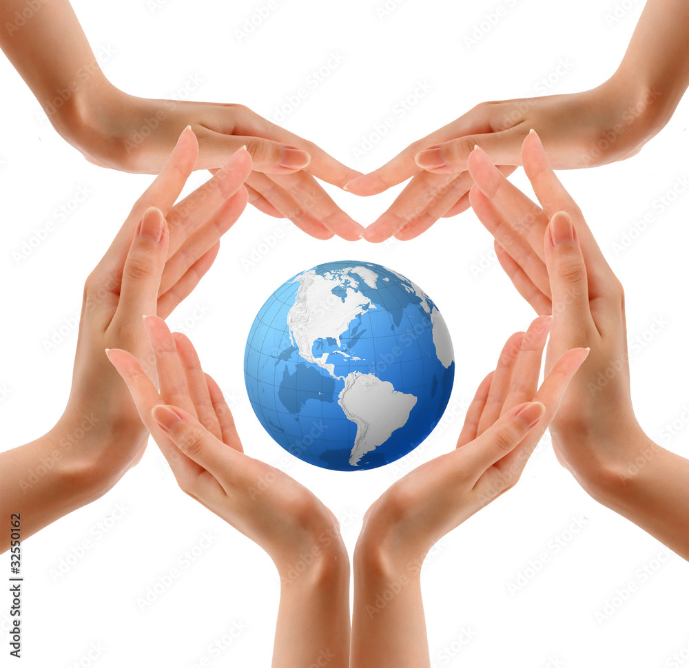 Conceptual symbol of a green Earth globe with multiracial human Stock ...