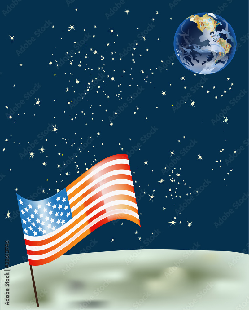 American flag on moon surface illustration Stock Vector | Adobe Stock