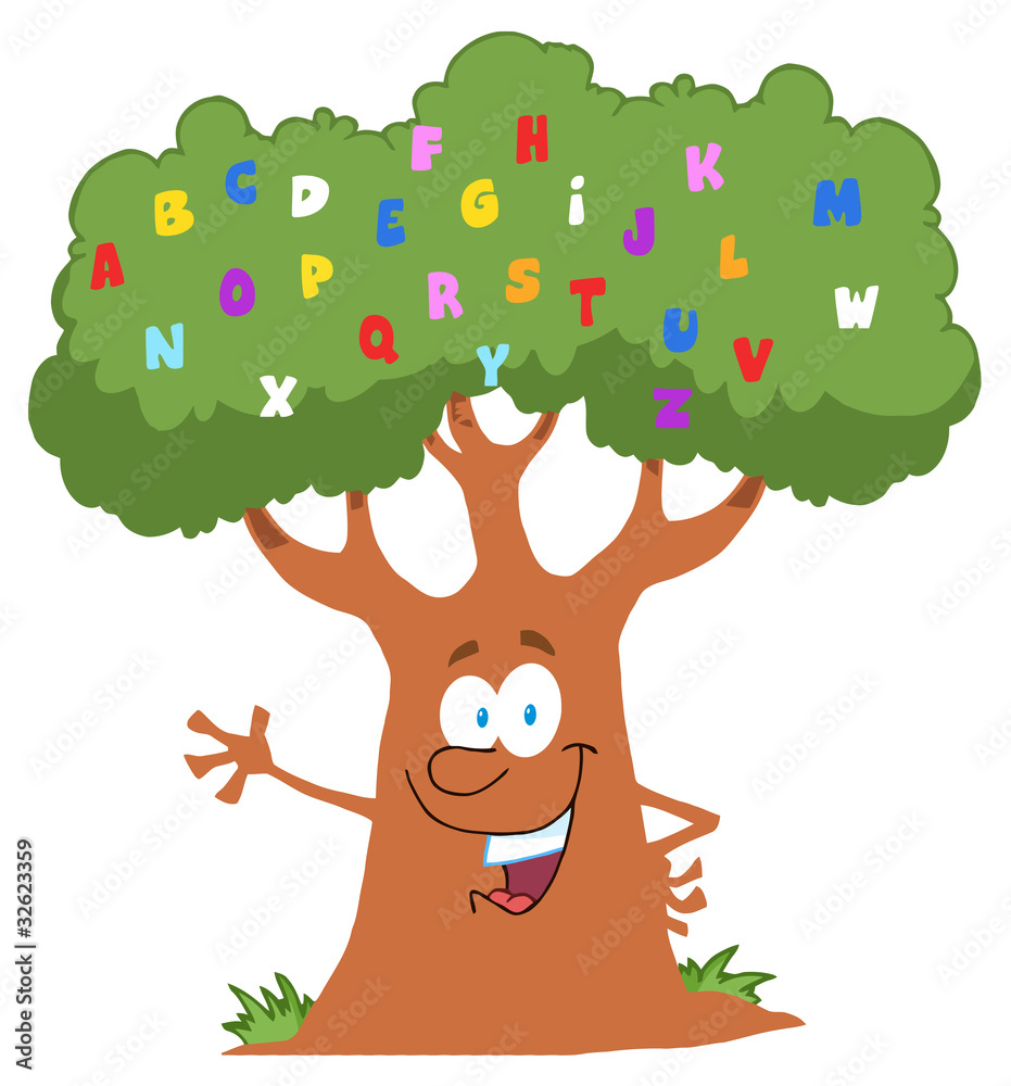 Happy Cartoon Tree Character With English Alphabet Stock Vector | Adobe ...