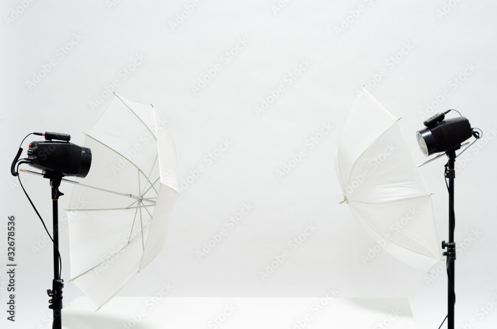 Studio set for object shooting, white paper background Stock Photo ...
