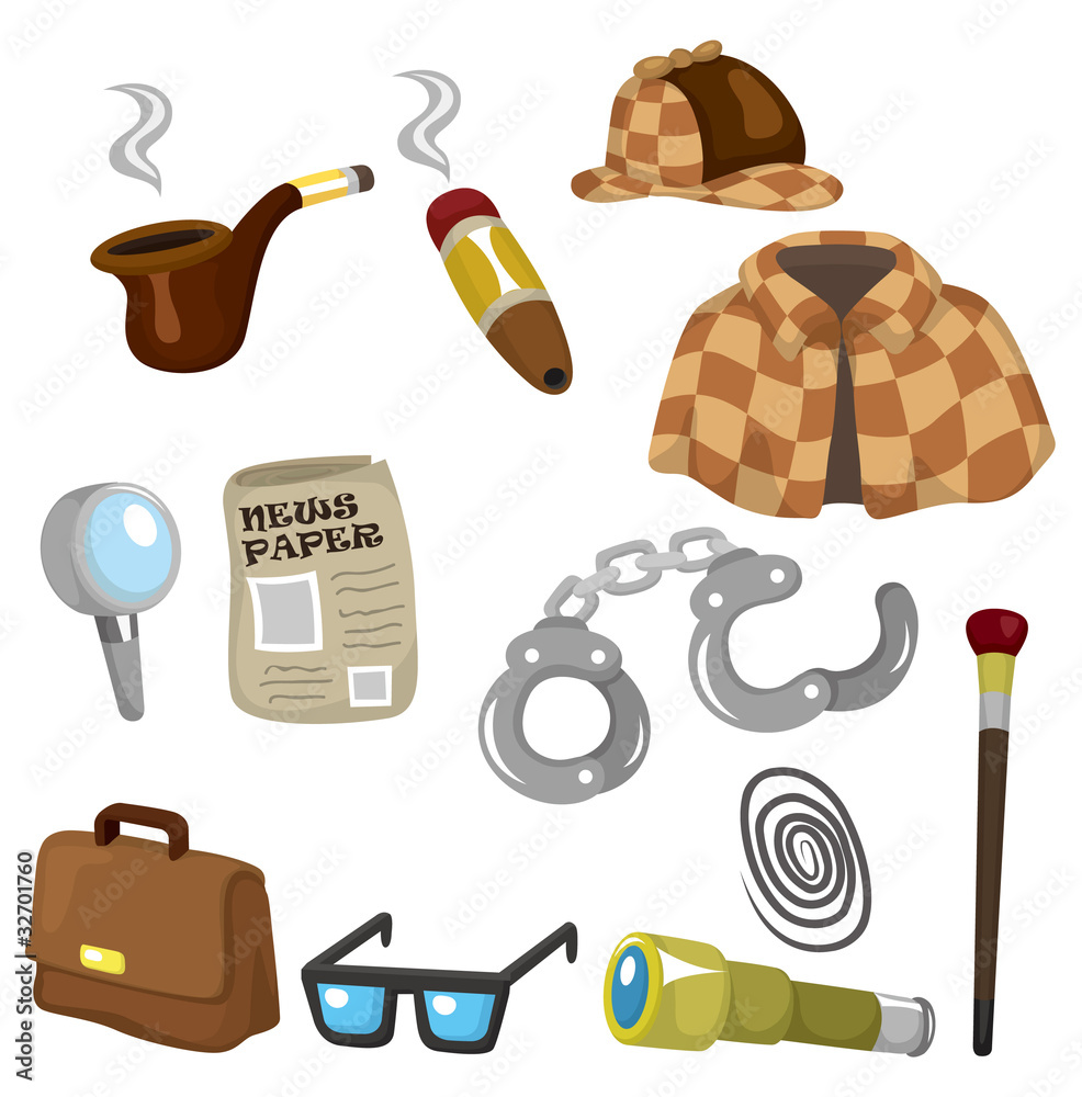Cartoon detective equipment icon set Stock Vector | Adobe Stock