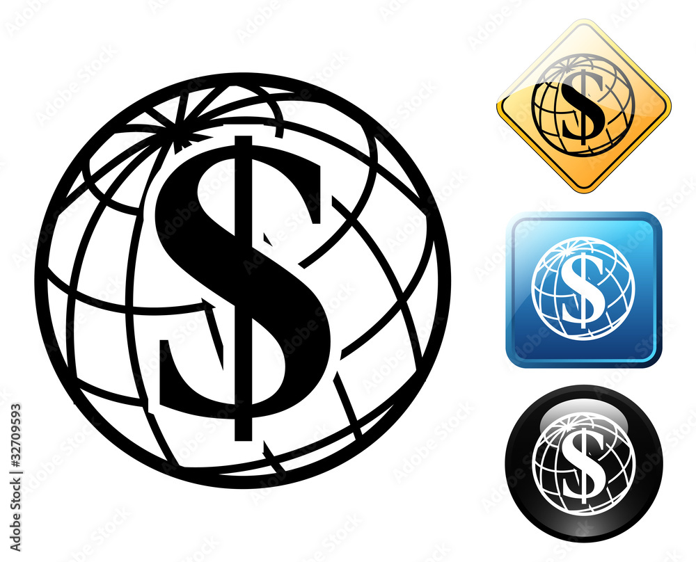 Dollar sign planet earth icon and signs Stock Vector | Adobe Stock