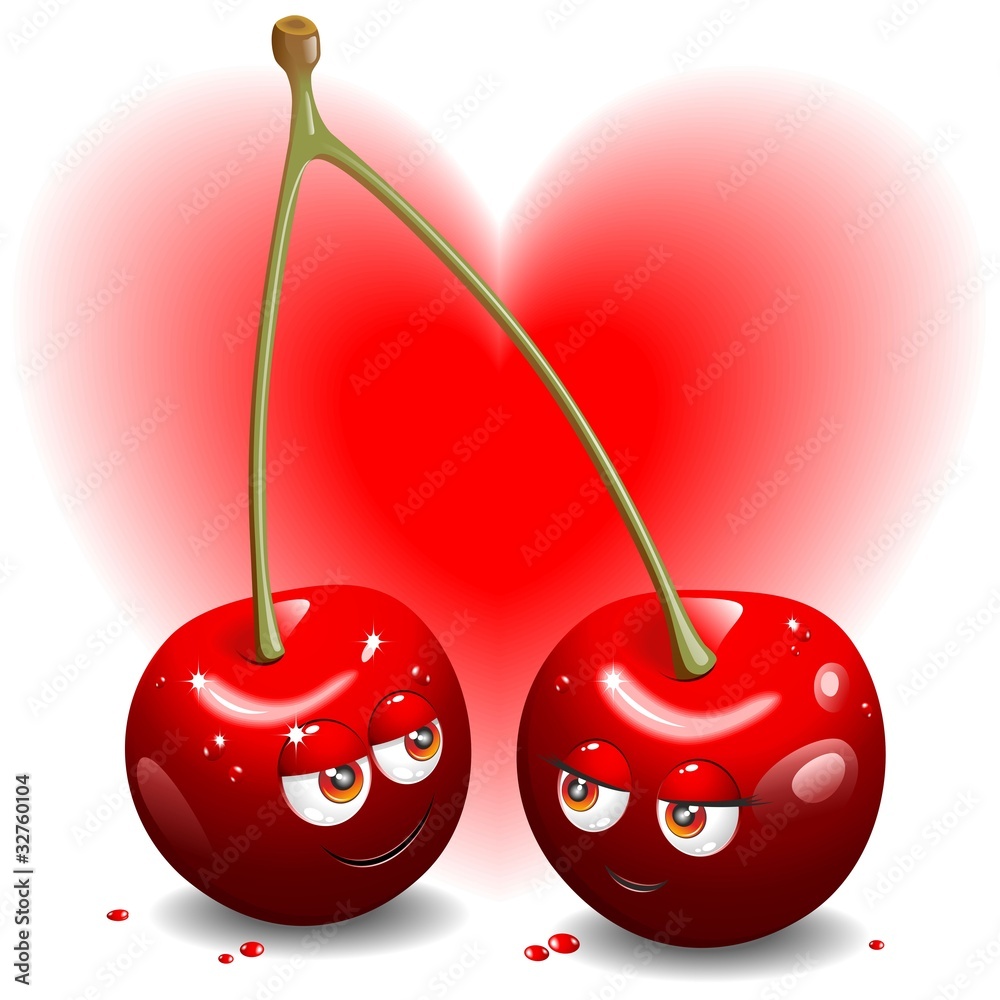Vettoriale Stock Ciliegie Amore Cartoon-Cherries Love Couple-Vector ...