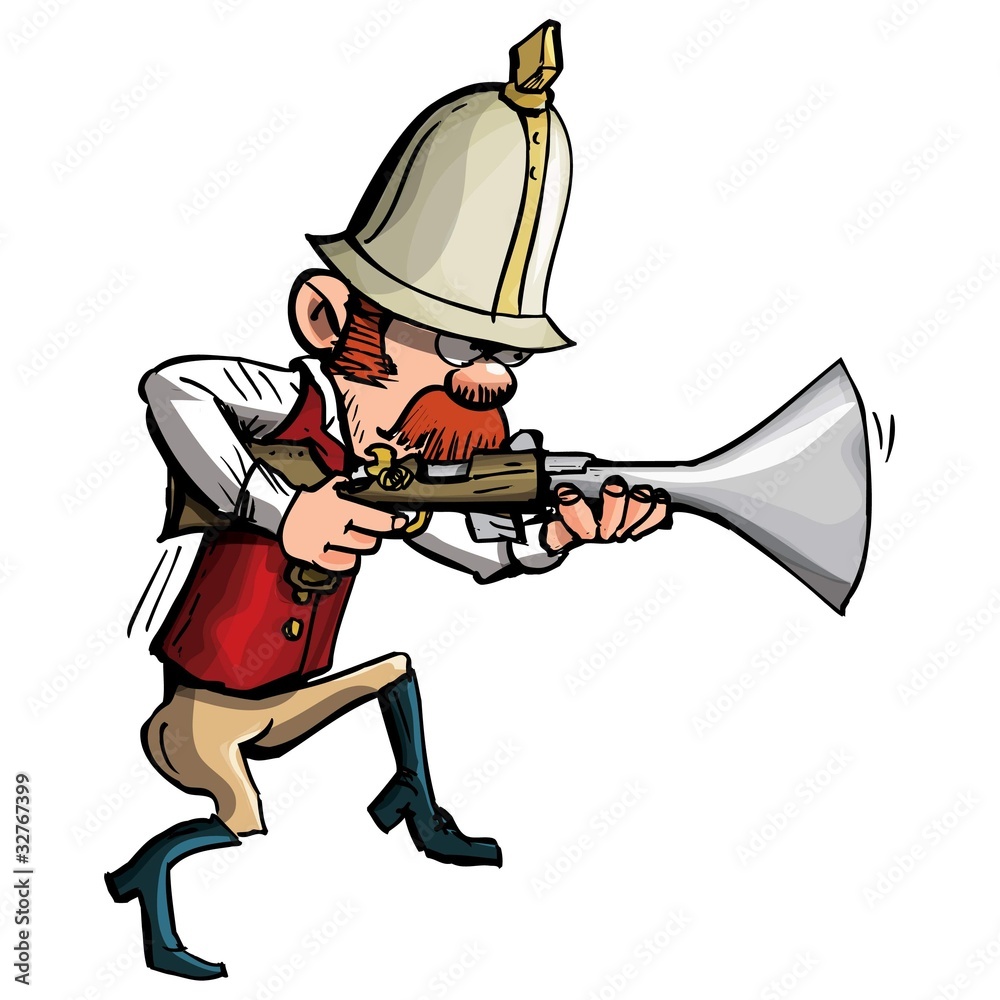 Cartoon hunter with a blunderbuss stalking Stock Vector | Adobe Stock