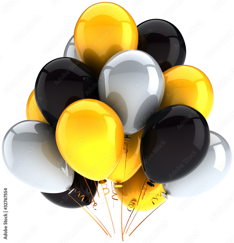 Party balloons birthday decoration multicolor yellow black white Stock ...
