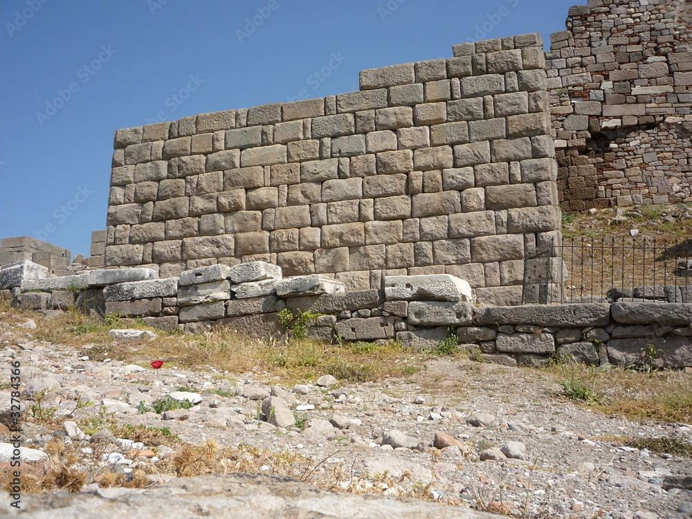 stone archaeological remains at pergama acropolis in turkey Stock Photo ...