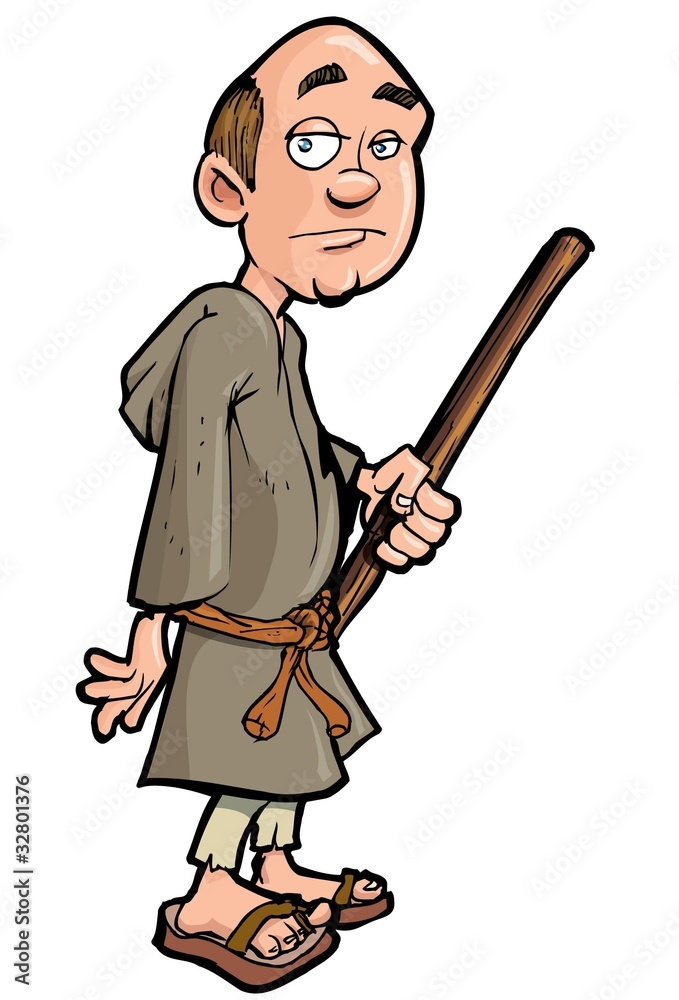 Cartoon monk with a walking stick Stock Vector | Adobe Stock