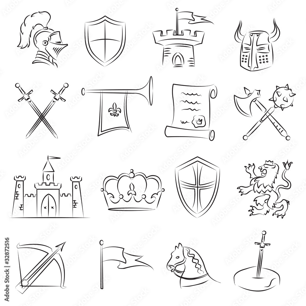 Medieval Sketch Set Stock Vector | Adobe Stock