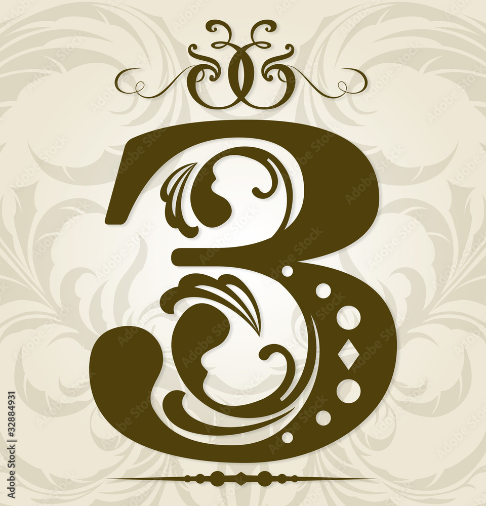 Decorative Number 3 Stock Vector | Adobe Stock