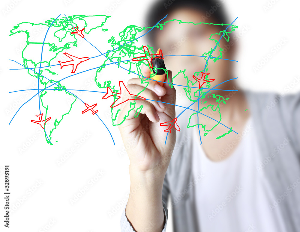 drawing the world map in a whiteboard Stock Photo | Adobe Stock