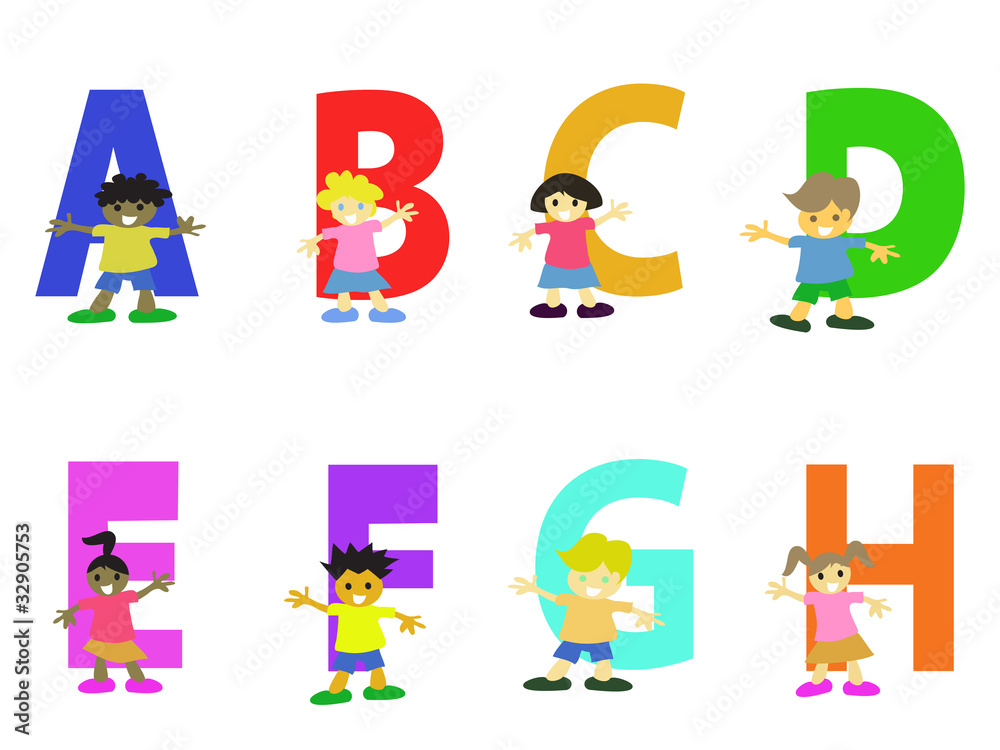 happy kids cartoon alphabet collection Stock Vector | Adobe Stock