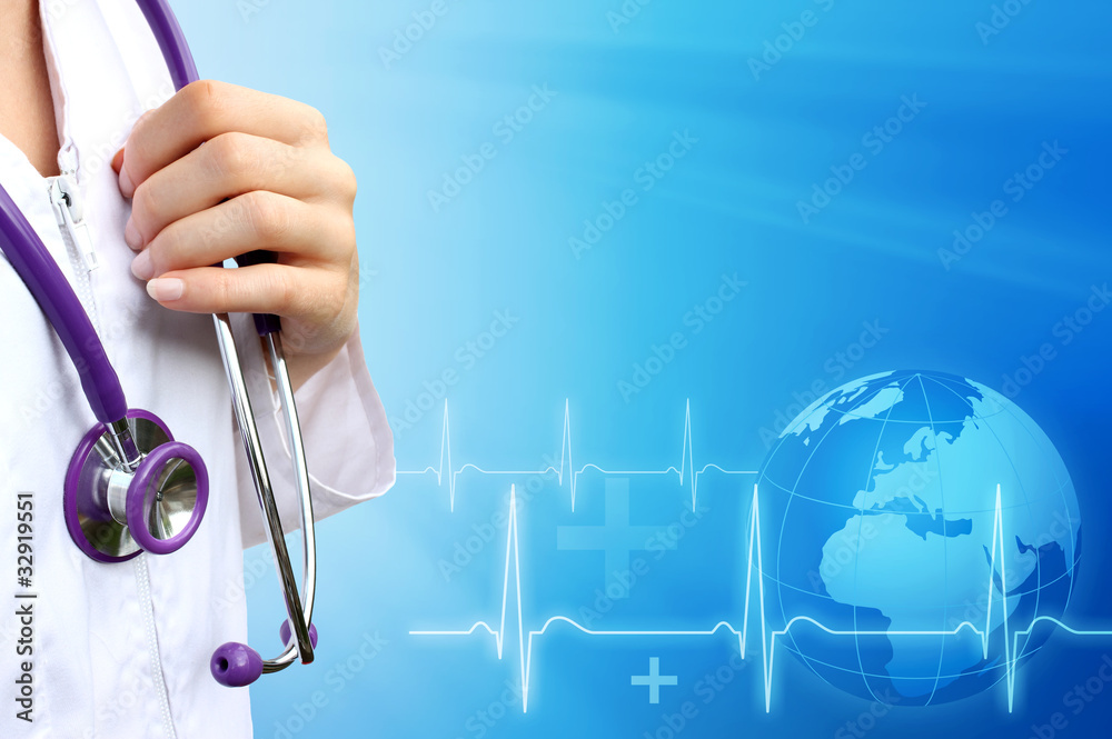 Doctor or nurse with medical blue background Stock Photo | Adobe Stock