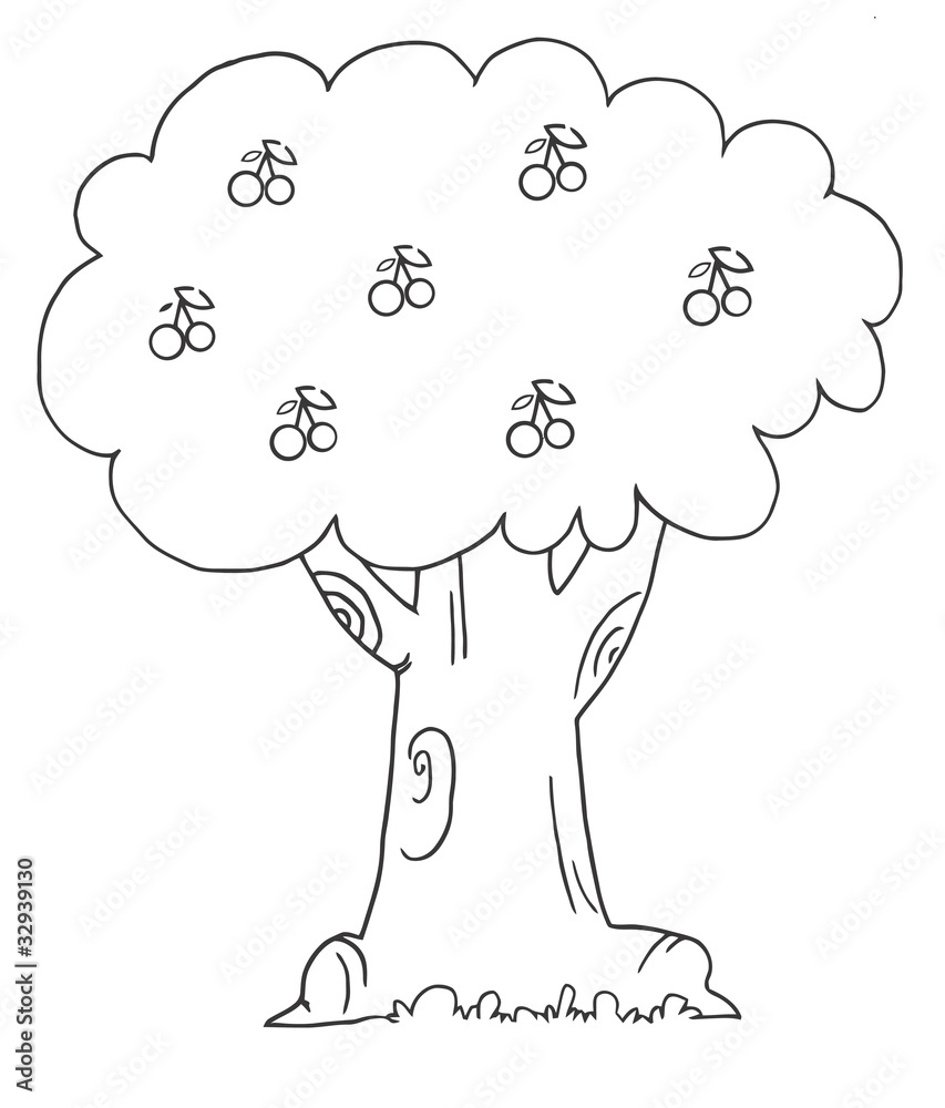 Coloring Page Outline Of A Cherry Tree Stock Vector | Adobe Stock