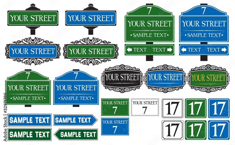 Big collection of road and street signs Stock Vector | Adobe Stock