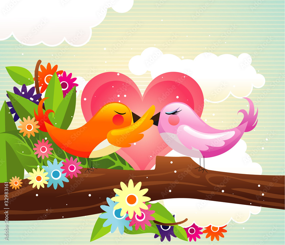 cartoon birds in love vector illustration Stock Vector | Adobe Stock