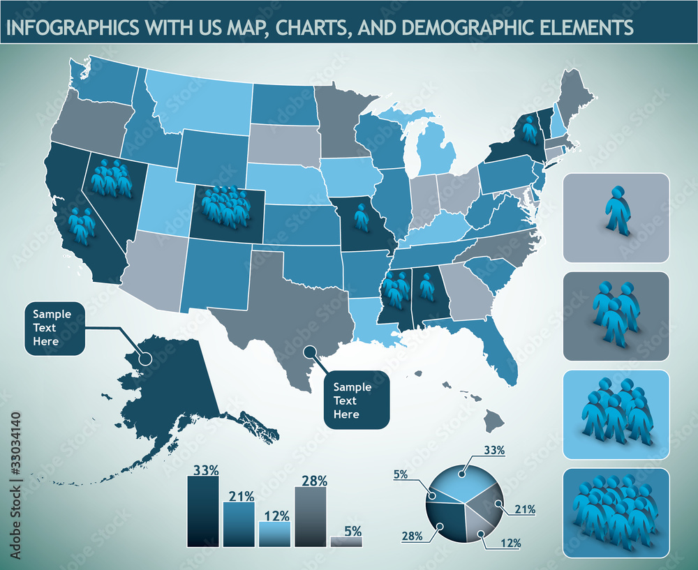 Infographic with map and demographic elements Stock Vector | Adobe Stock
