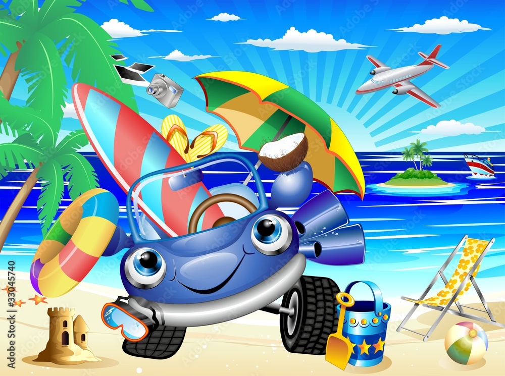 Vettoriale Stock Auto Cartoon Vacanze e Viaggi-Cartoon Car Beach ...