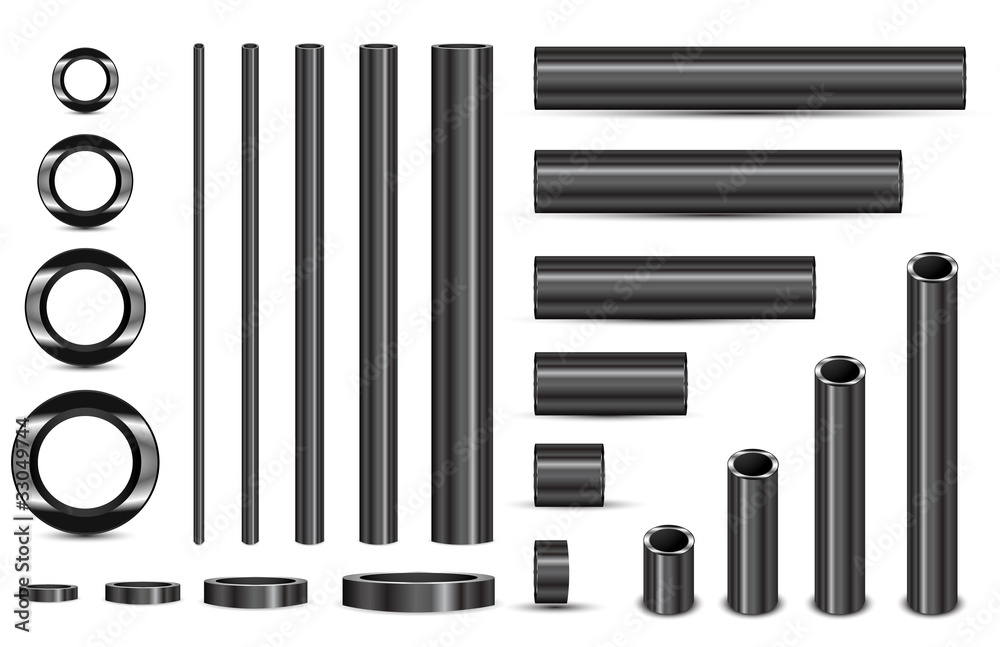 set of black steel pipe line isolated on white background Stock Vector ...