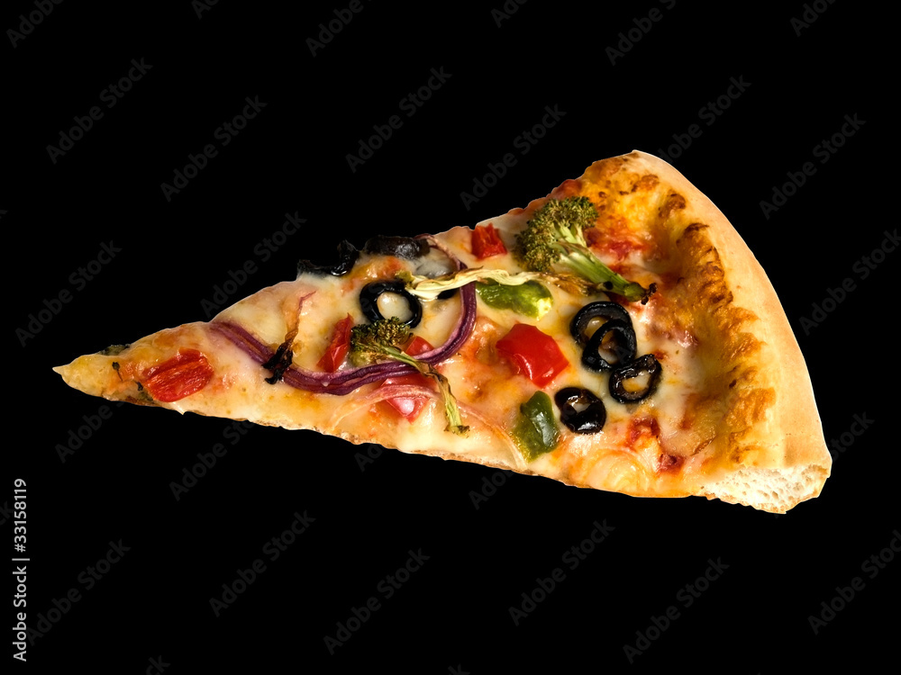 Slice of Pizza Isolated on a Black Background Stock Photo | Adobe Stock