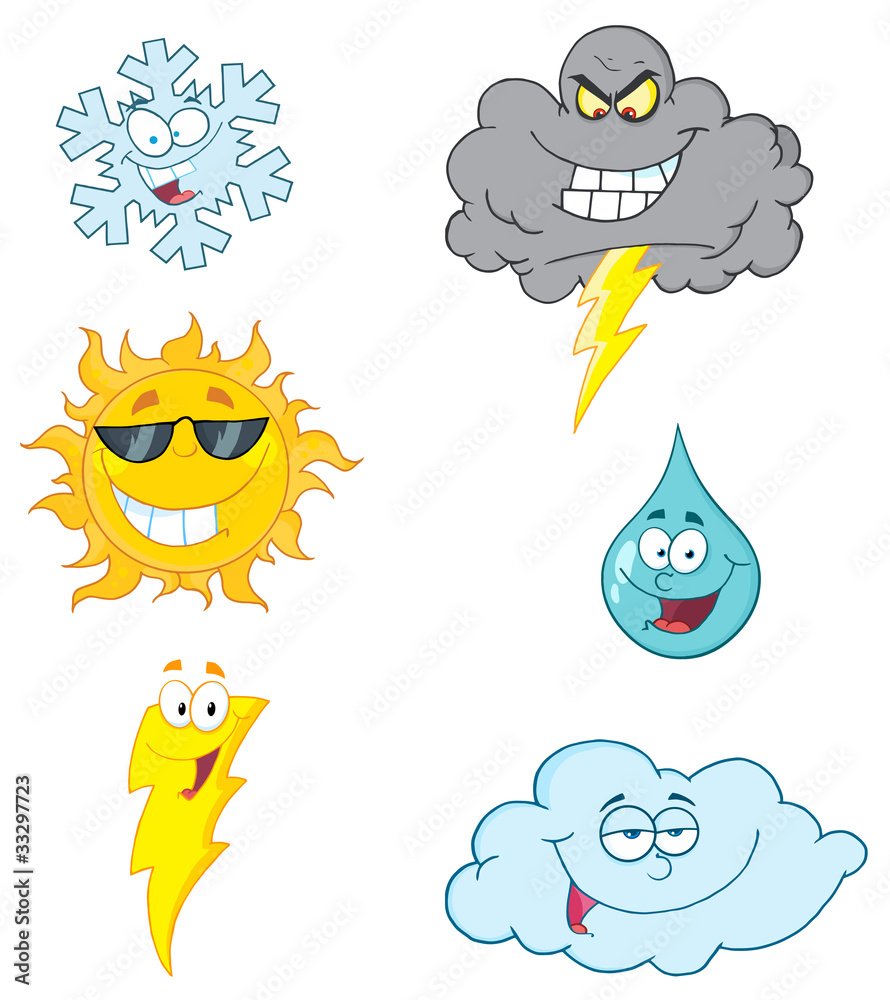 Weather Symbols Cartoon Character-Vector Collection Stock Vector ...