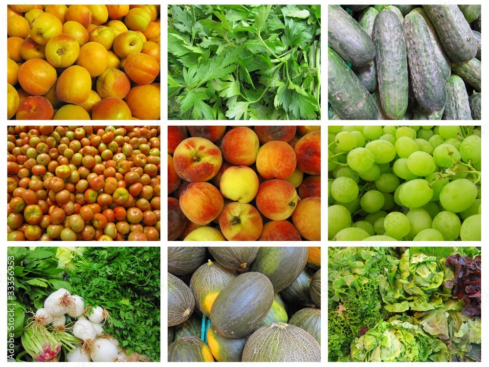 Collage Fruit and vegetables, frutas y verduras foto de Stock | Adobe Stock