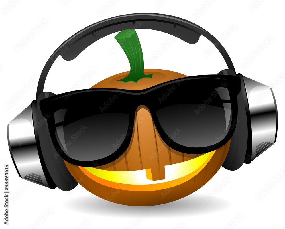 Pumpkin with headphones Stock Illustration | Adobe Stock