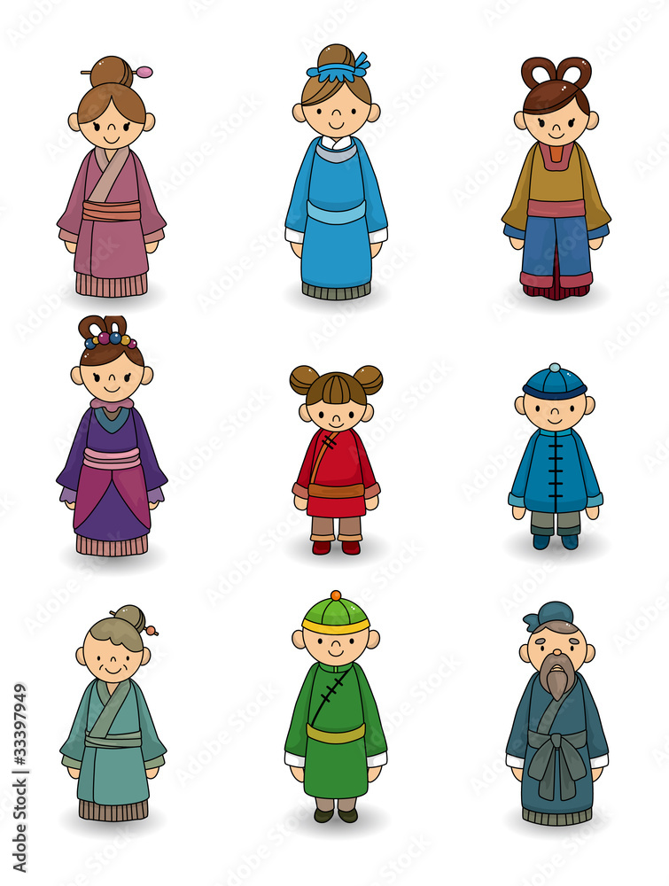 cartoon Chinese people icon set Stock Vector | Adobe Stock