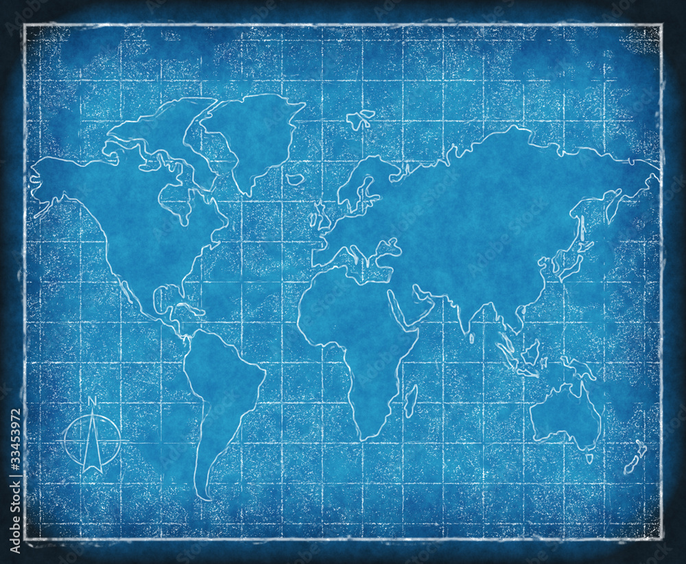 map of the world blueprint Stock Illustration | Adobe Stock