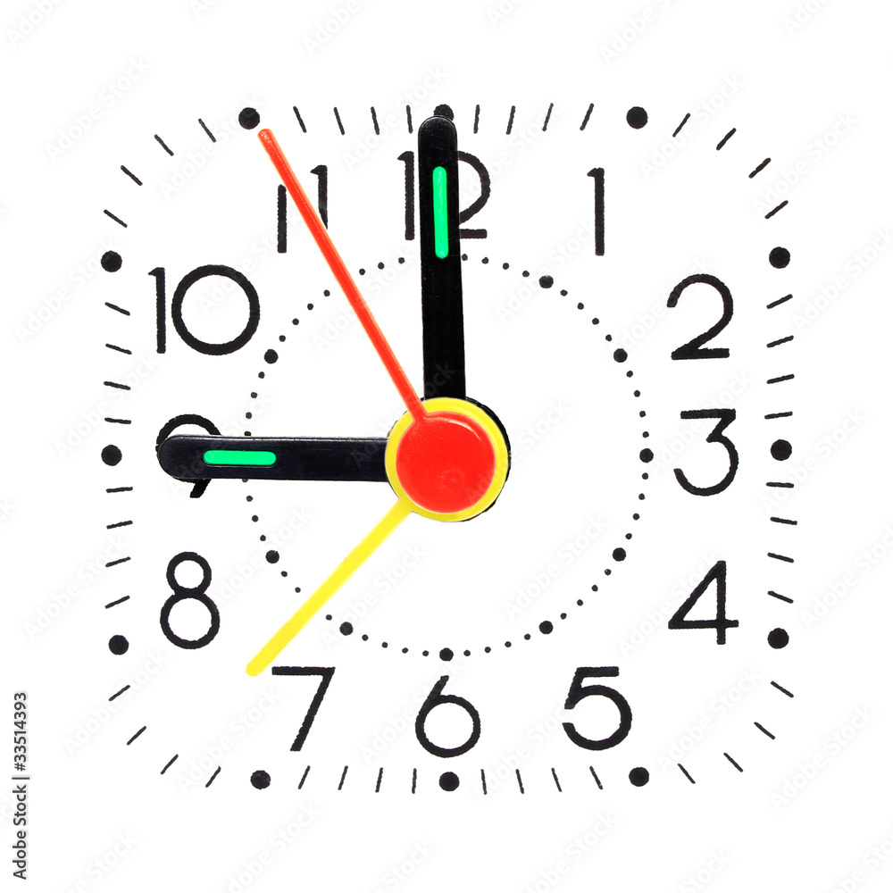 Clock showing 9 o'clock. Isolated on white background Stock Photo ...