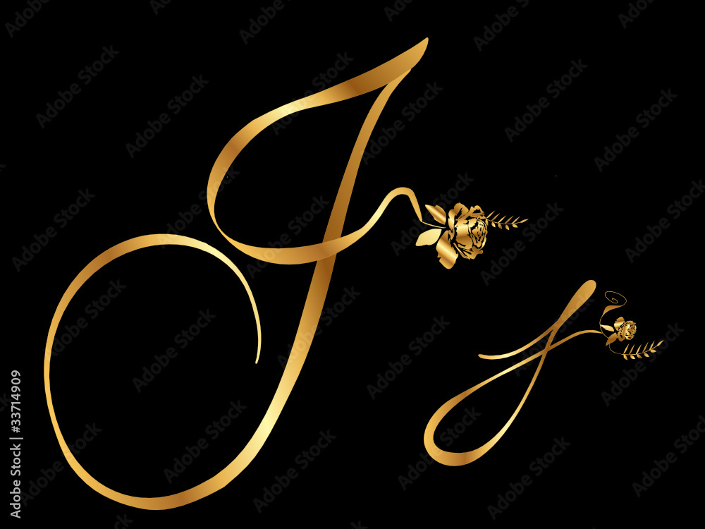 Gold vector letter J with roses Stock Vector | Adobe Stock