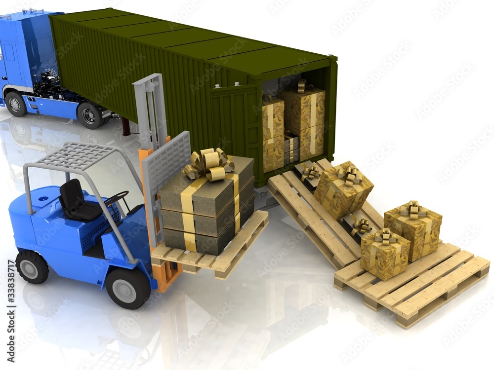 Loading of gifts boxes is isolated in container Stock Illustration ...